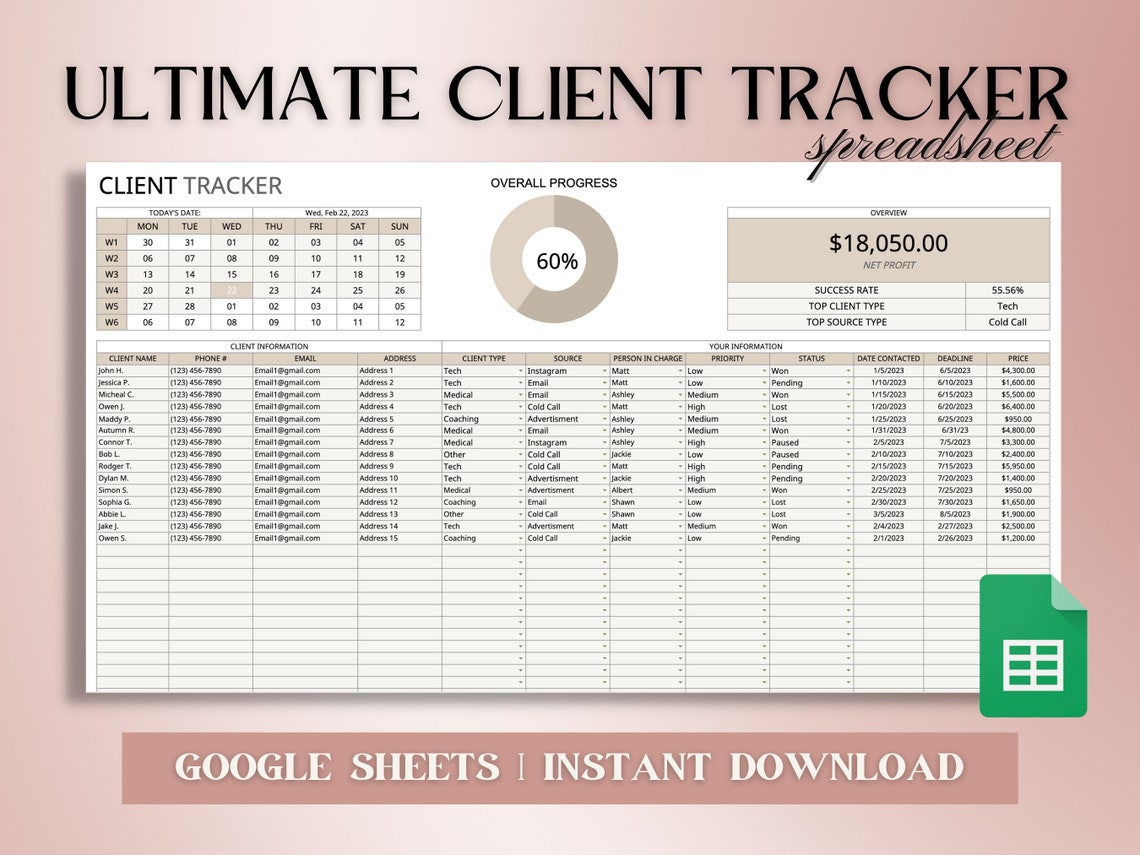 Client Tracker Spreadsheet, Client Management Google Sheets, Small ...