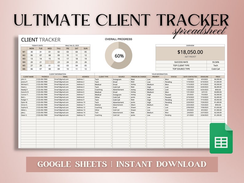 Client Tracker Spreadsheet, Client Management Google Sheets, Small ... Client Tracker Spreadsheet, Client Management Google Sheets, Small ...