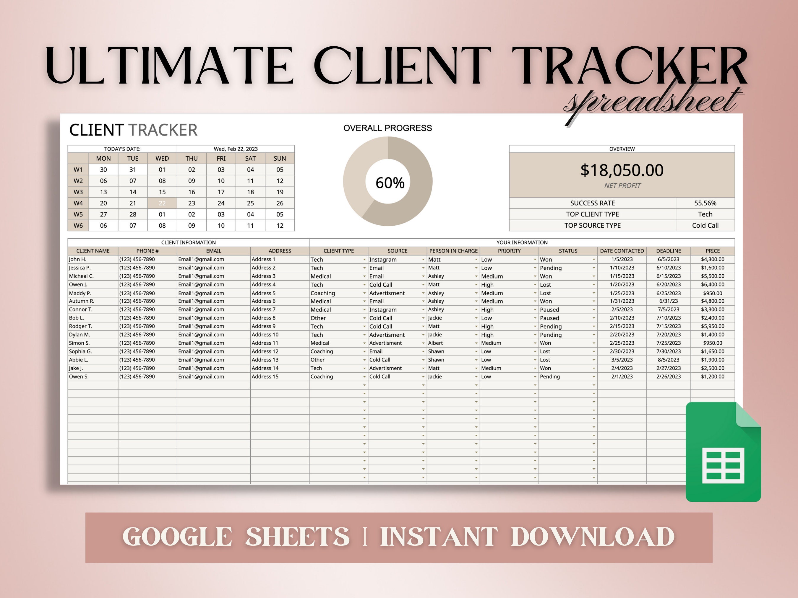Client Tracker Spreadsheet, Client Management Google Sheets, Small ... Client Tracker Spreadsheet, Client Management Google Sheets, Small ...