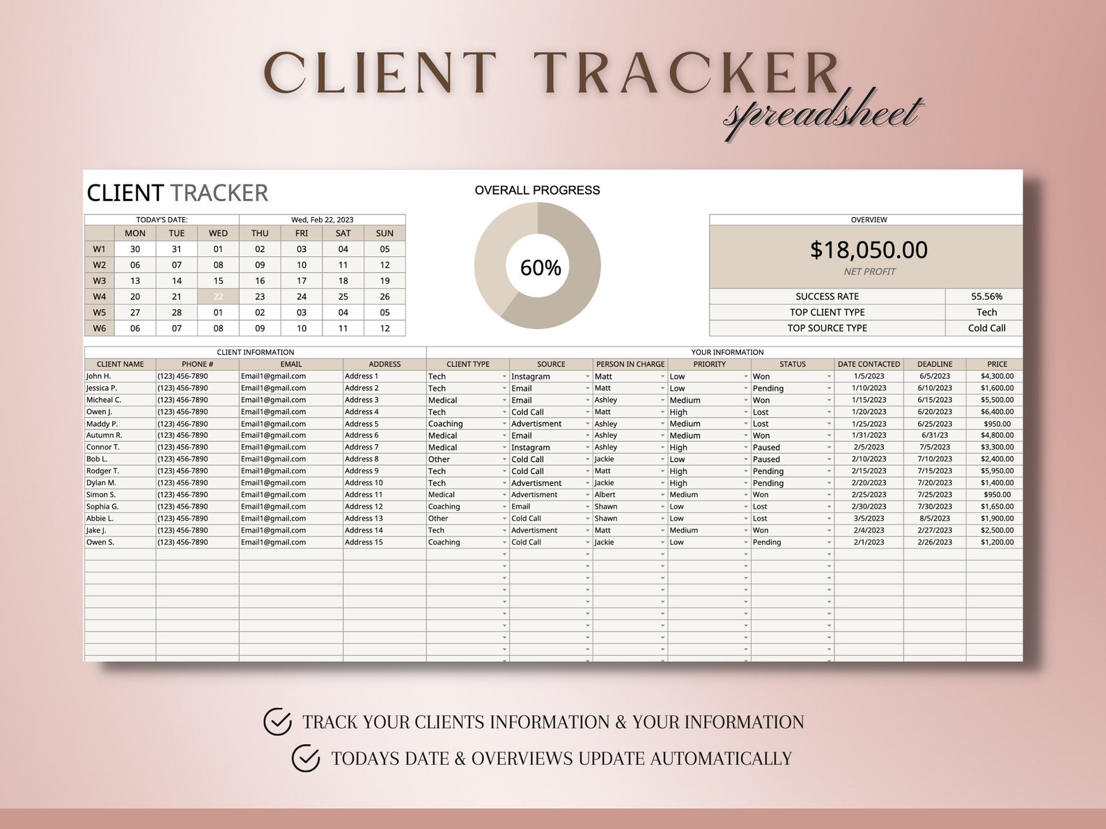 Client Tracker Spreadsheet, Client Management Google Sheets, Small ...