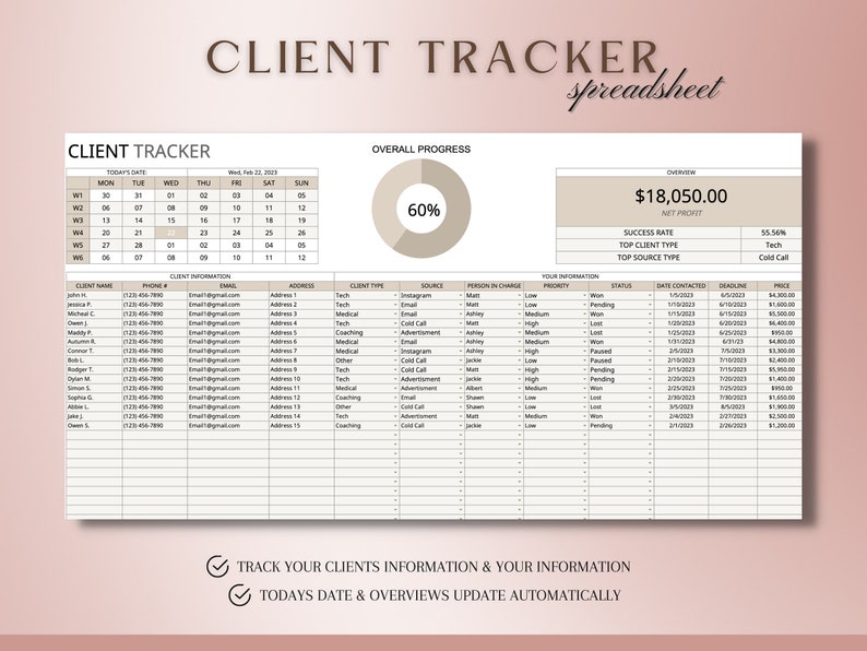 Client Tracker Spreadsheet, Client Management Google Sheets, Small ...