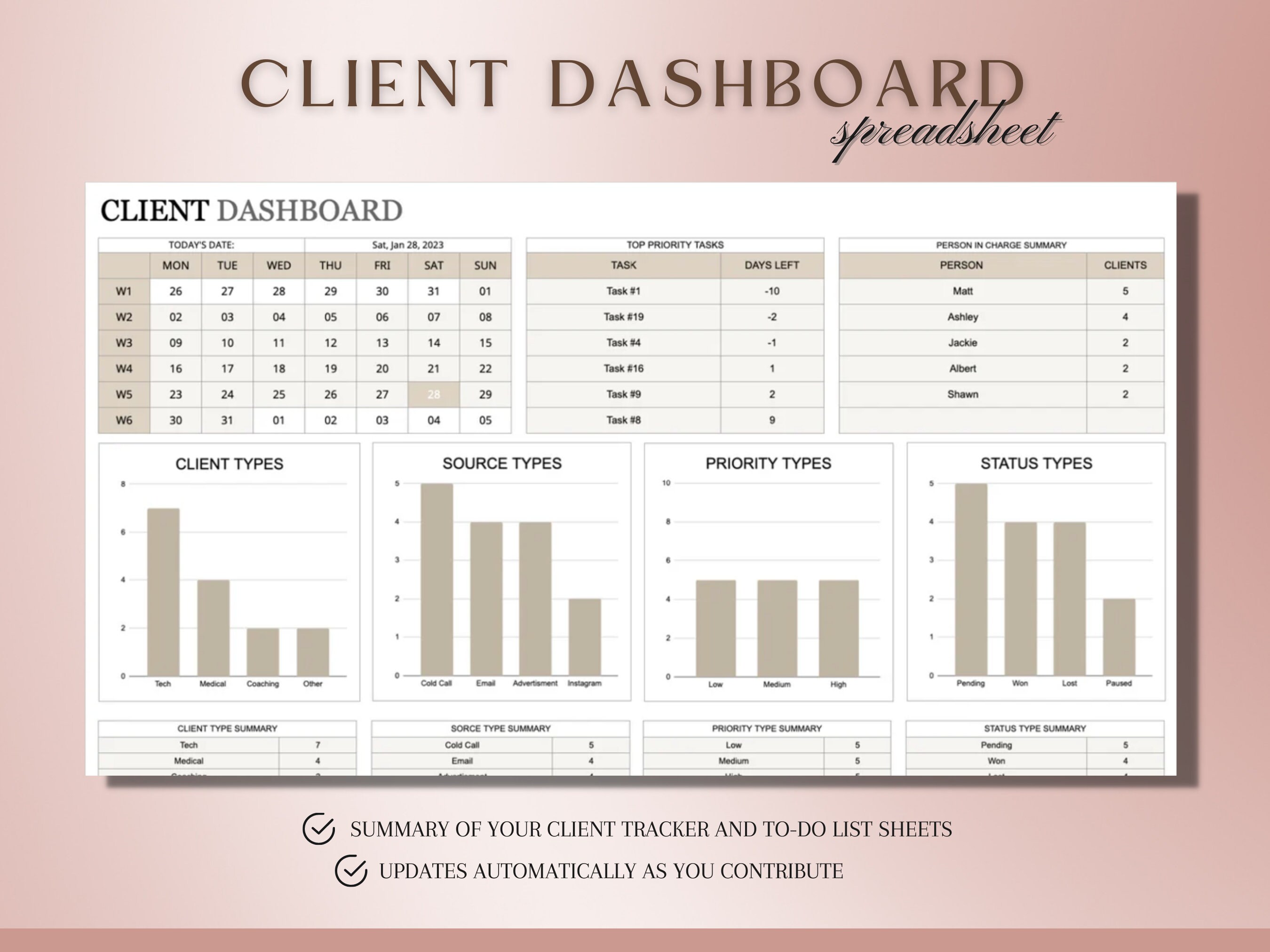 Client Tracker Spreadsheet, Client Management Google Sheets, Small ...