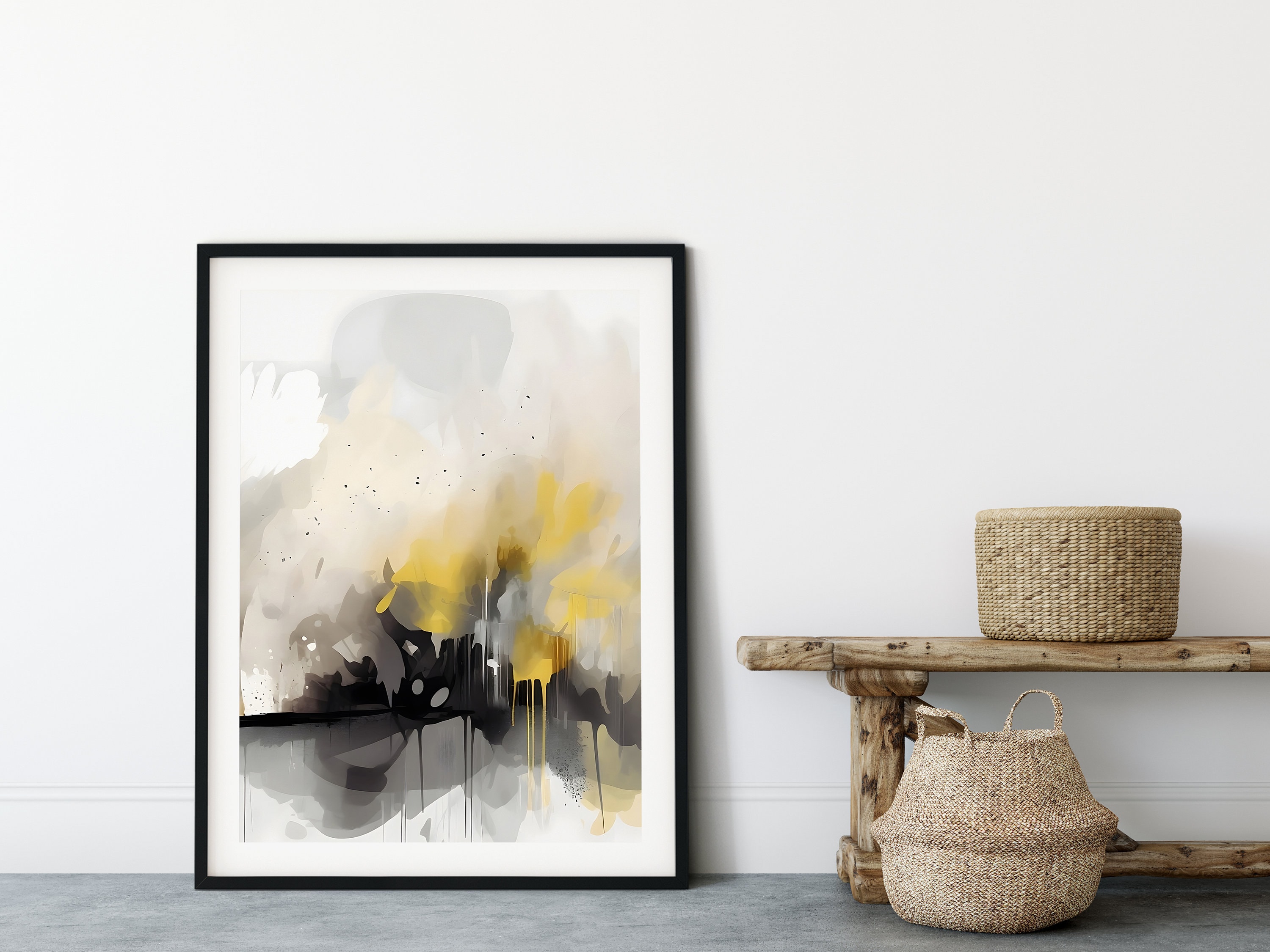 Yellow Grey Abstract Wall Art 3 Piece Art Set of 3 Soft Yellow Decor ...