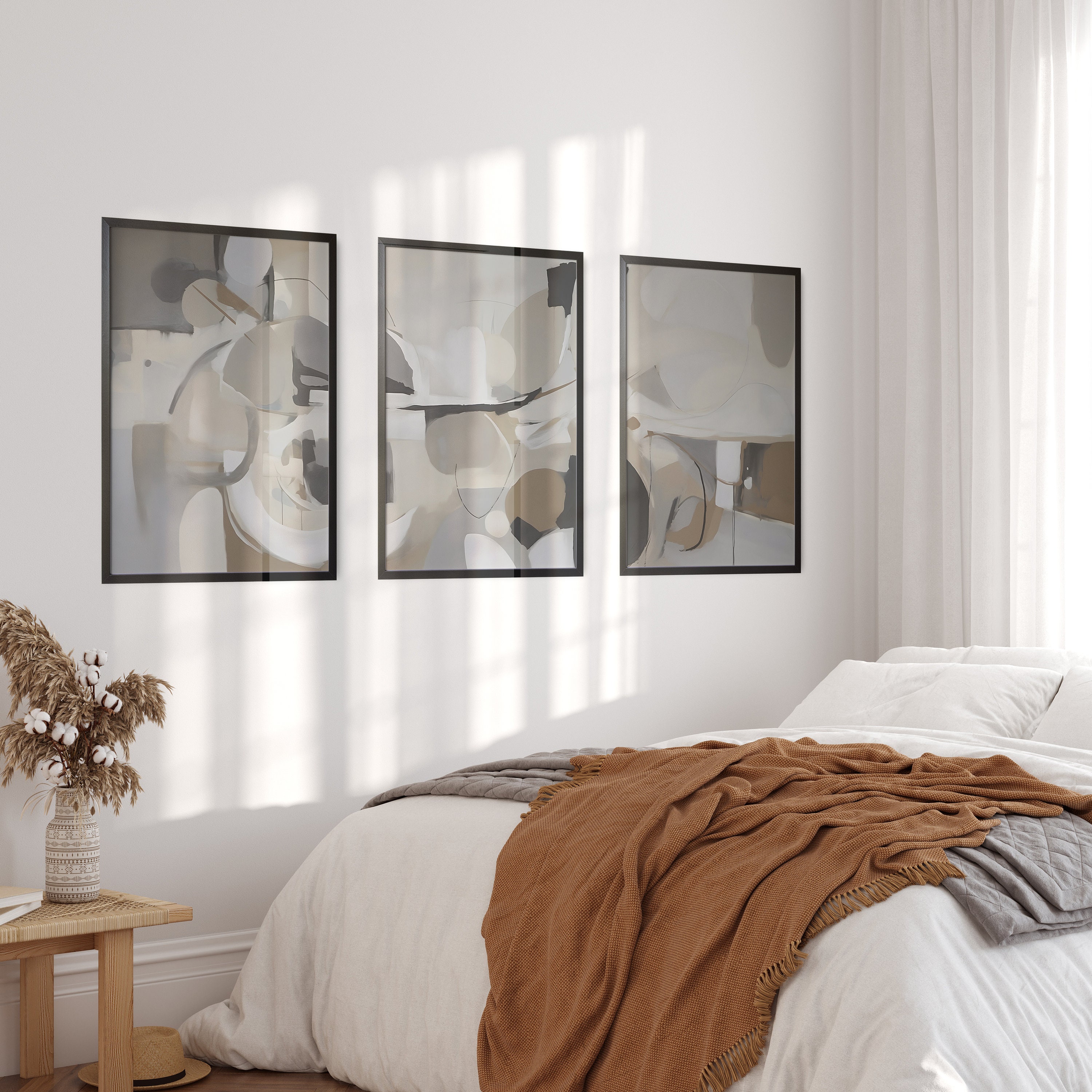 Beige and Gray Abstract Wall Art, Set of 3 Prints (digital Download) - Etsy
