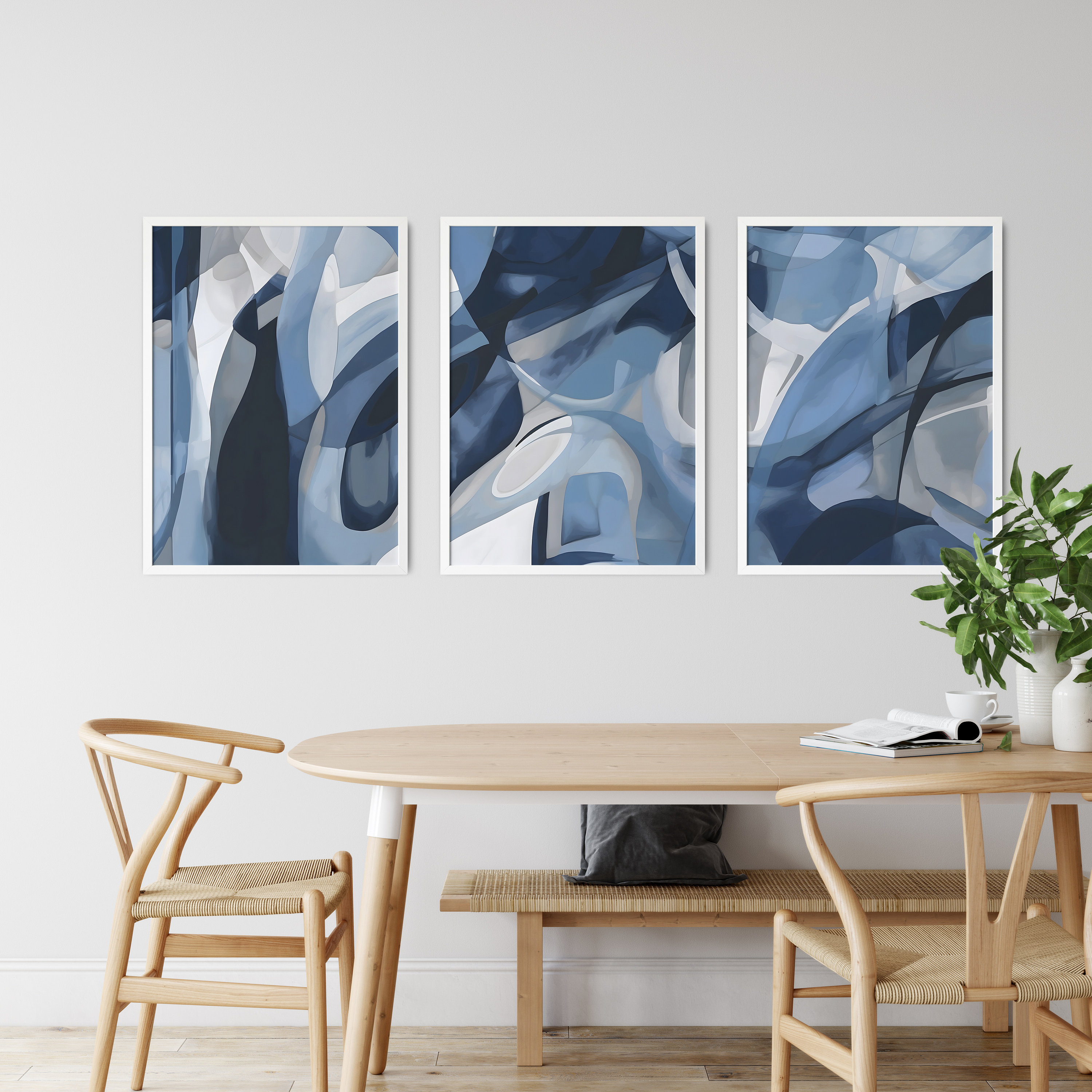 Navy Blue Prints 3 Piece Art Set Navy Blue Wall Art Blue White Wall Art ...