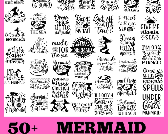 Mermaid Quotes SVG Bundle, 6 Designs, Mermaid Sayings SVG, Mermaid ...