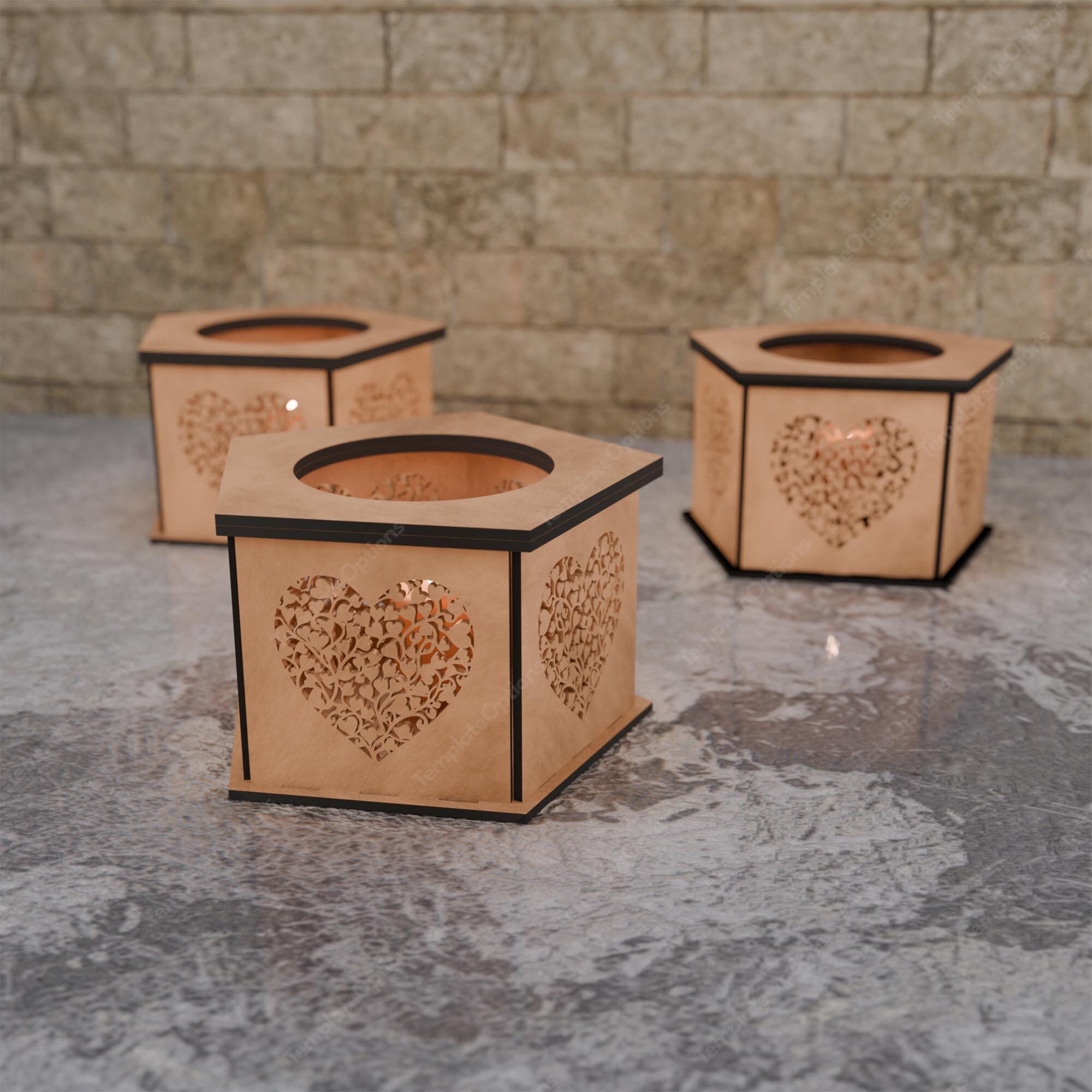 SVG Laser Cut Candle Holder, Valentine Tea Light Holder, CNC Files 4mm ...