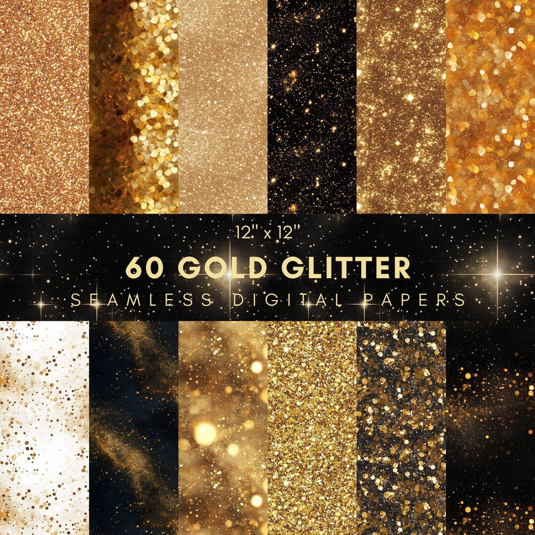 60 Gold Glitter Seamless Digital Papers, Seamless Surface Pattern ...