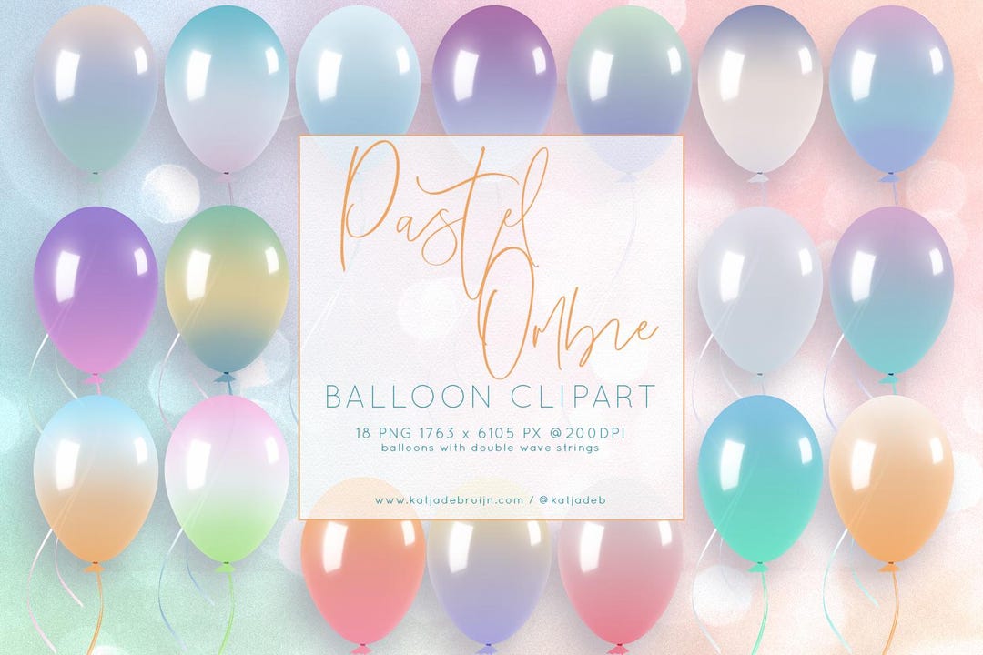 Pastel Ombre Balloons Clipart, PNG Party Clipart, Commercial Use - Etsy