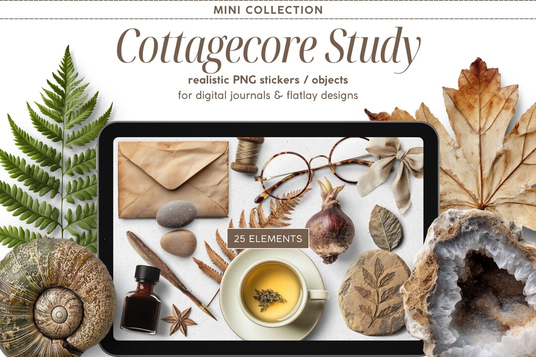 Cottagecore Study PNG Realistic Stickers, Flatlay Scene Creator ...