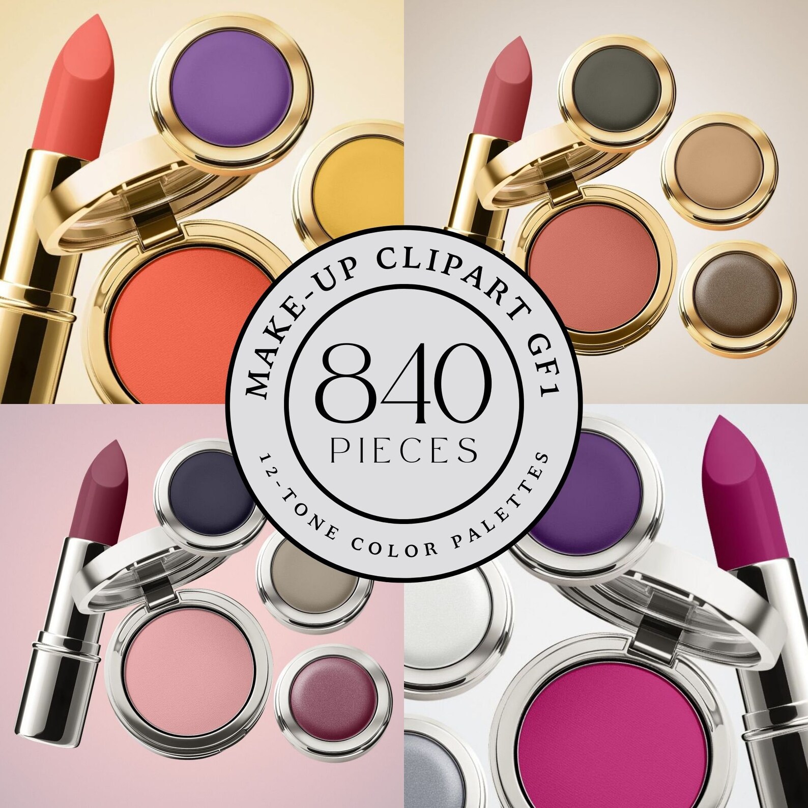 Seasonal Make-up Kit GF1, 12-tone Color Analysis, Metallic Flatlay ...