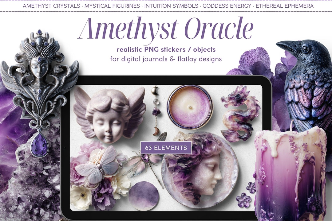 63 Amethyst Oracle Digital Planner Realistic Stickers Journal ...