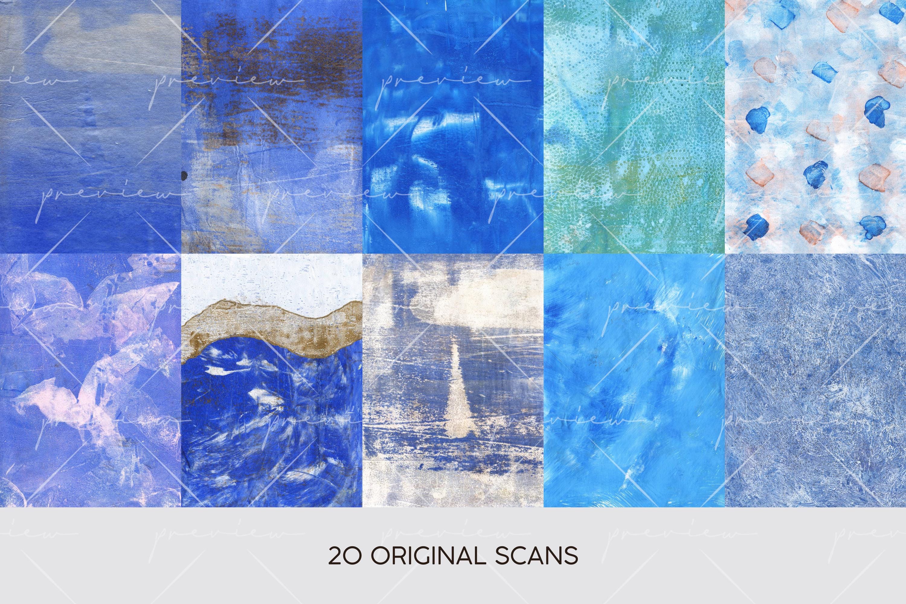 40 Blue Textures, Gelli Scans, Hand-painted Collage Papers, Studio ...