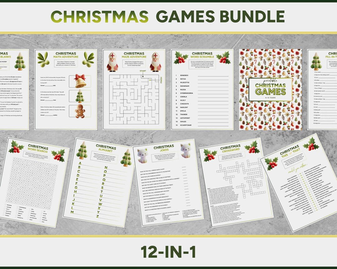 Christmas 12-in-1 Bundle Games Ages 6-12 | Word Search Maze Crossword ...