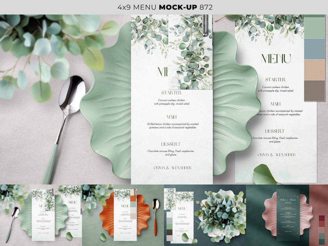 4x9 Menu Mock-up Scene Creator, Elegant Eucalyptus Wedding Scene ...