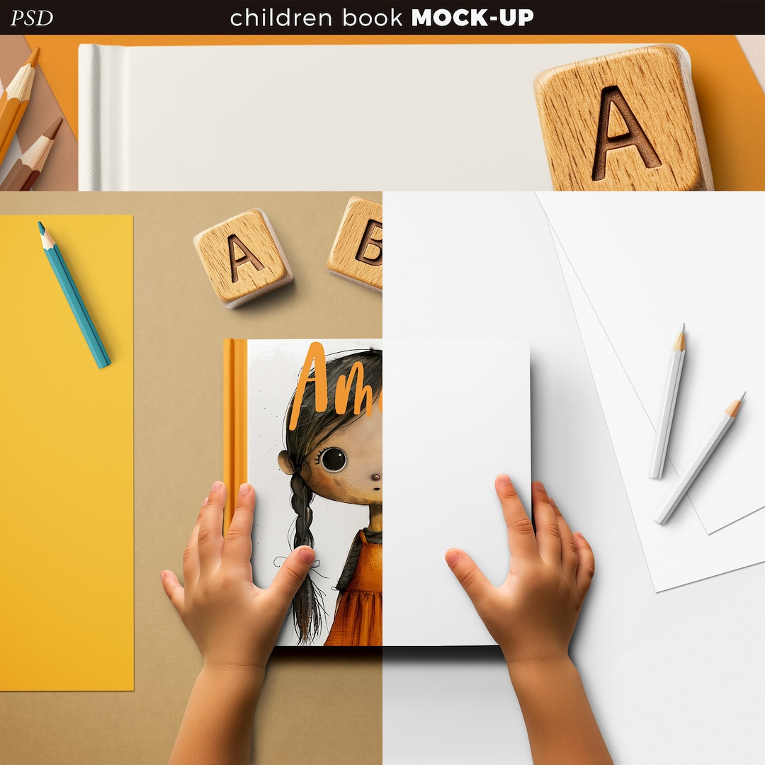 Children Book Cover Mockup, Square Hardcover Book Template, Coloring ...