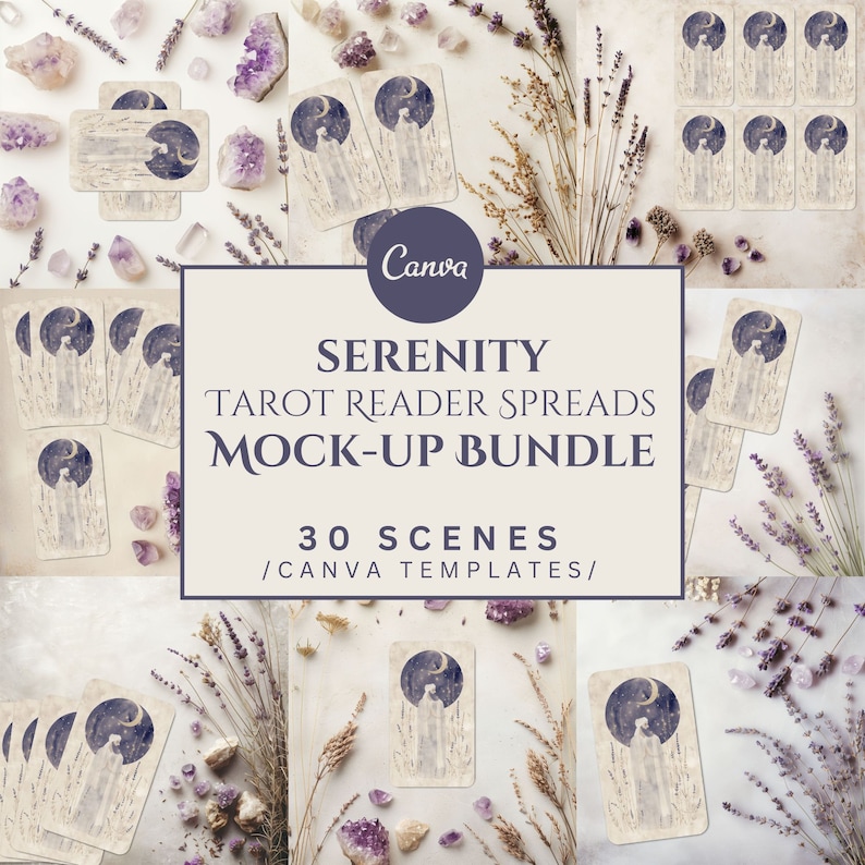 Tarot Spread Mockup Bundle of 30, Serenity, Canva Templates, Mock-up ...