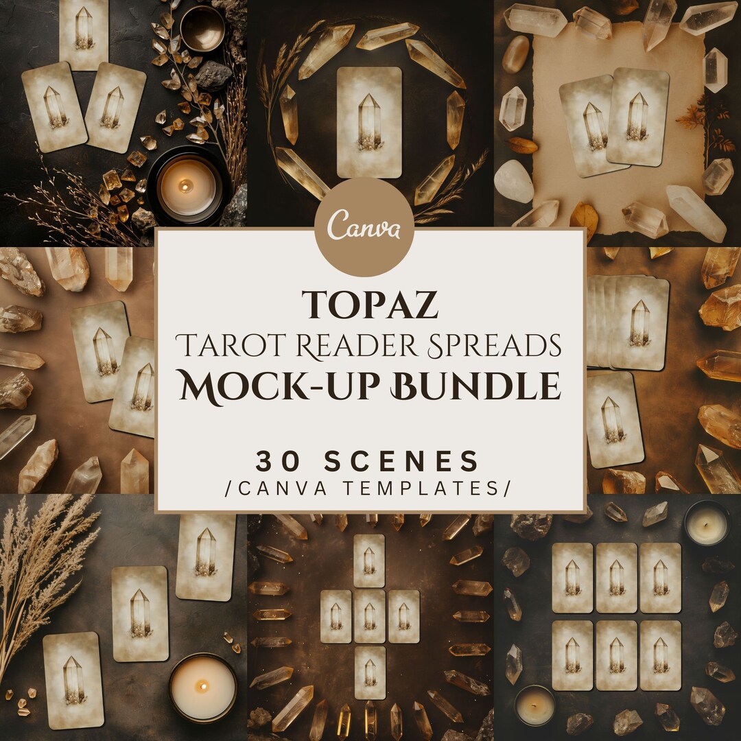 Tarot Spread Mockup Bundle of 30, Topaz, Canva Templates, Mock-up for ...