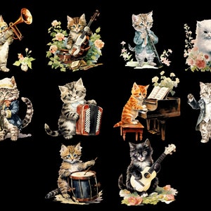 Cat Playing Music Instruments, 10 Vintage Clipart, Digital Download ...