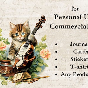 Cat Playing Music Instruments, 10 Vintage Clipart, Digital Download ...