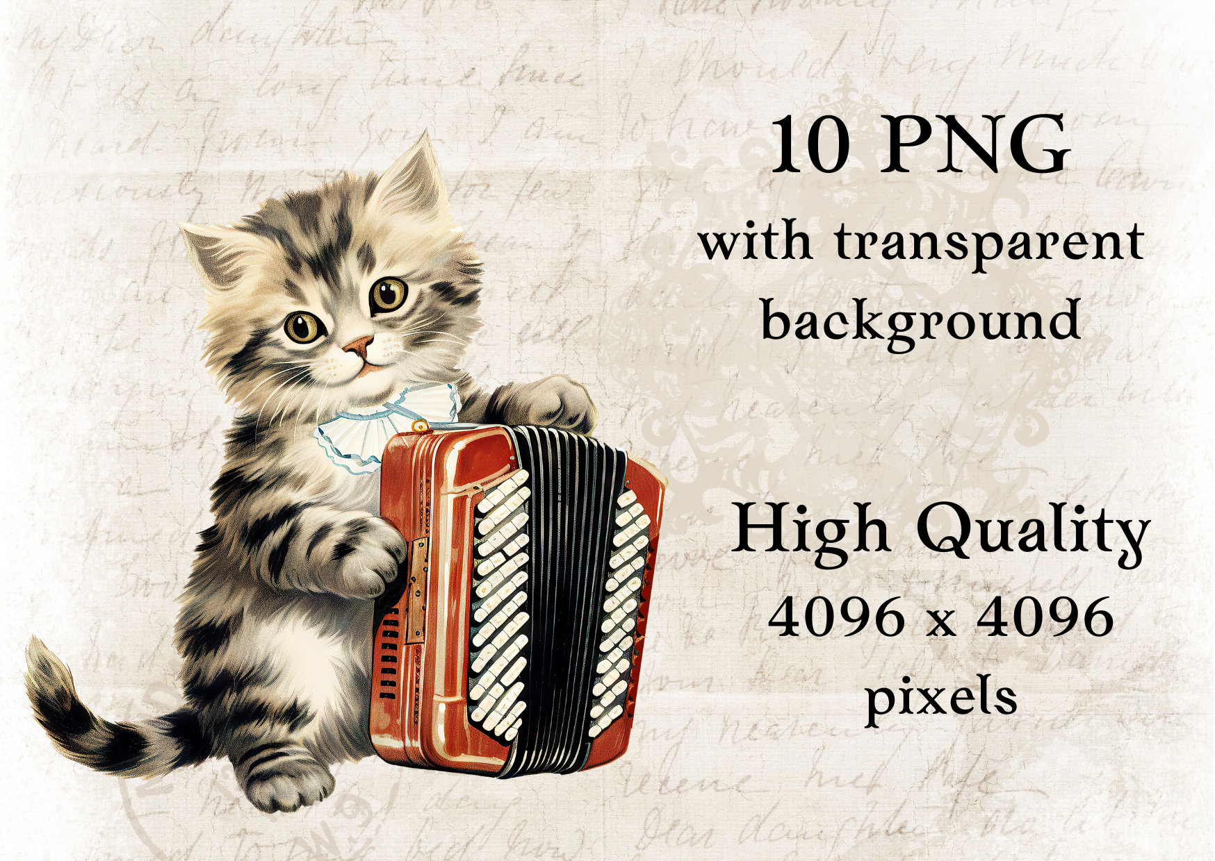 Cat Playing Music Instruments, 10 Vintage Clipart, Digital Download ...
