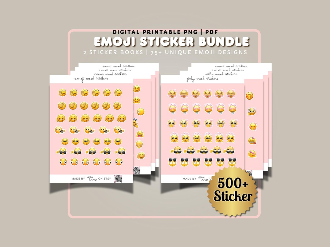 Emoji Sticker Bundle Printable & Digital (PDF, Cricut, Silhouette ...