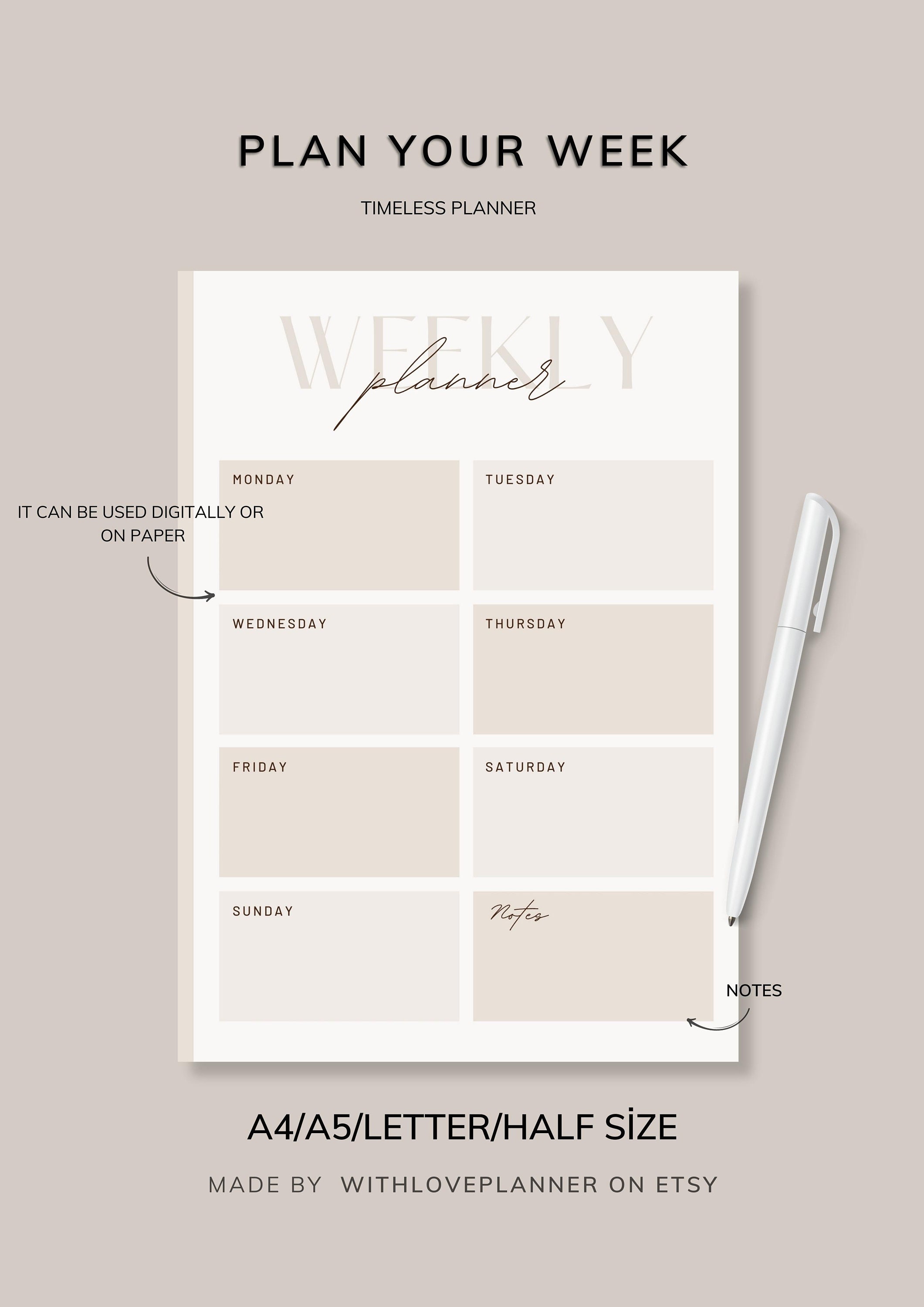 Digital Weekly Planner Pad| Printable| Weekly Schedule| A4| Letter| A5 ...