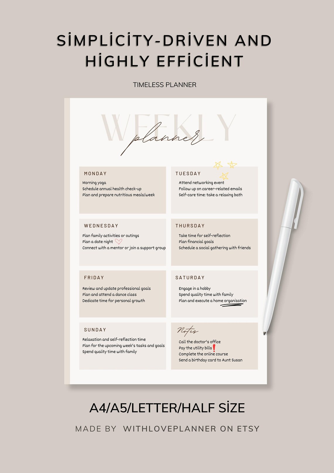 Digital Weekly Planner Pad| Printable| Weekly Schedule| A4| Letter| A5 ...