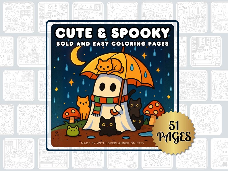 Cute & Spooky Coloring Book PDF Bold Easy Halloween Ghosts Kawaii ...