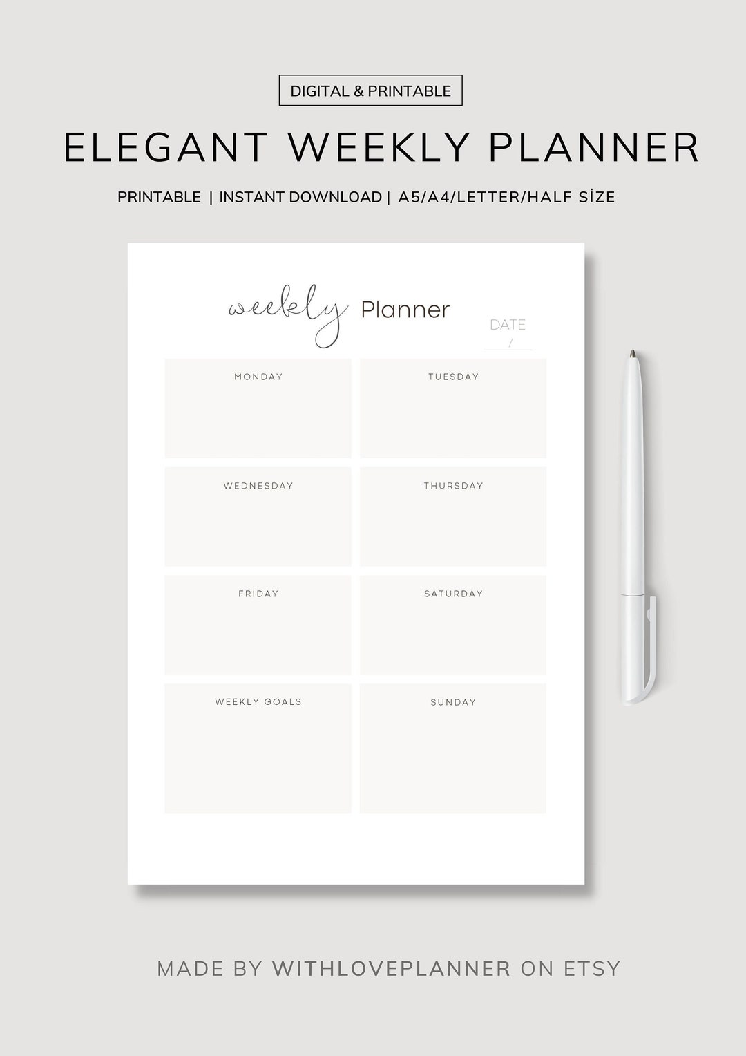 Minimal Weekly Planner Pad, Printable Schedule (digital Download) - Etsy