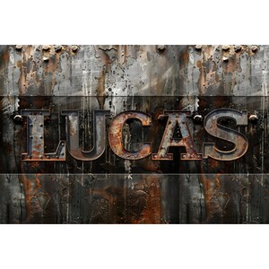 Rustic Industrial Metal Name Canvas Personalized Wall Art With Rusty ...