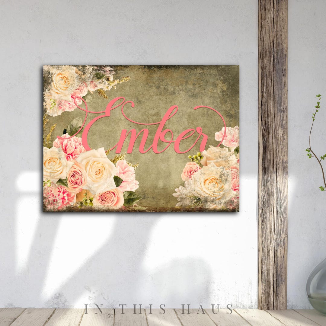 Personalized Roses Name Sign | Custom Floral Wall Art | Vintage ...