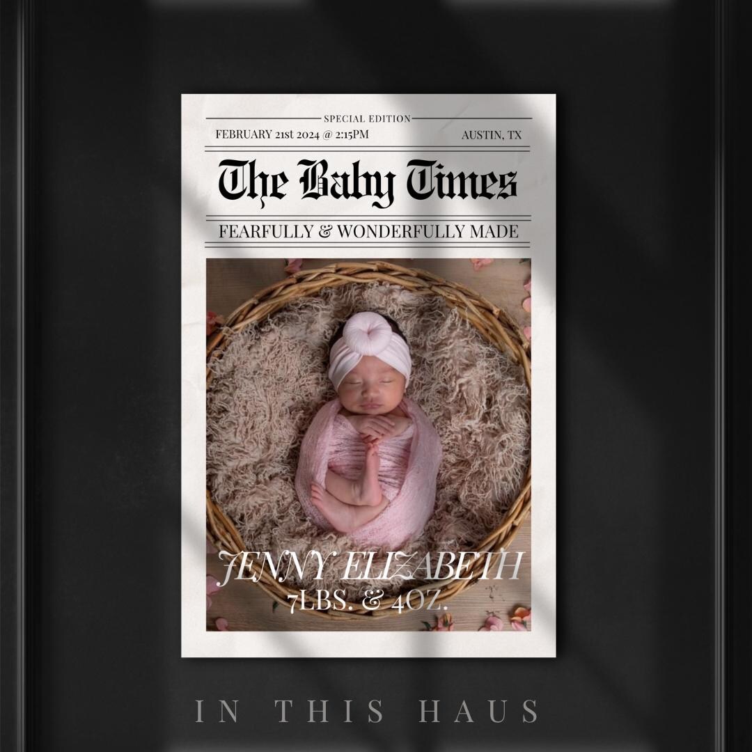 Custom Newspaper Birth Announcement: Vintage Baby Keepsake (digital ...