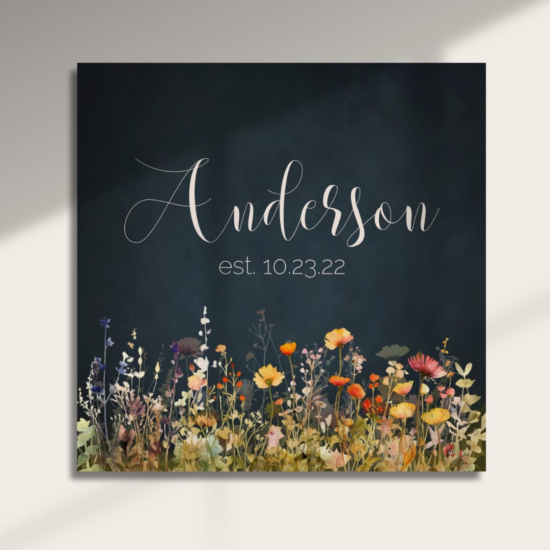 Watercolor Wildflower Family Last Name and Established Date Custom ...