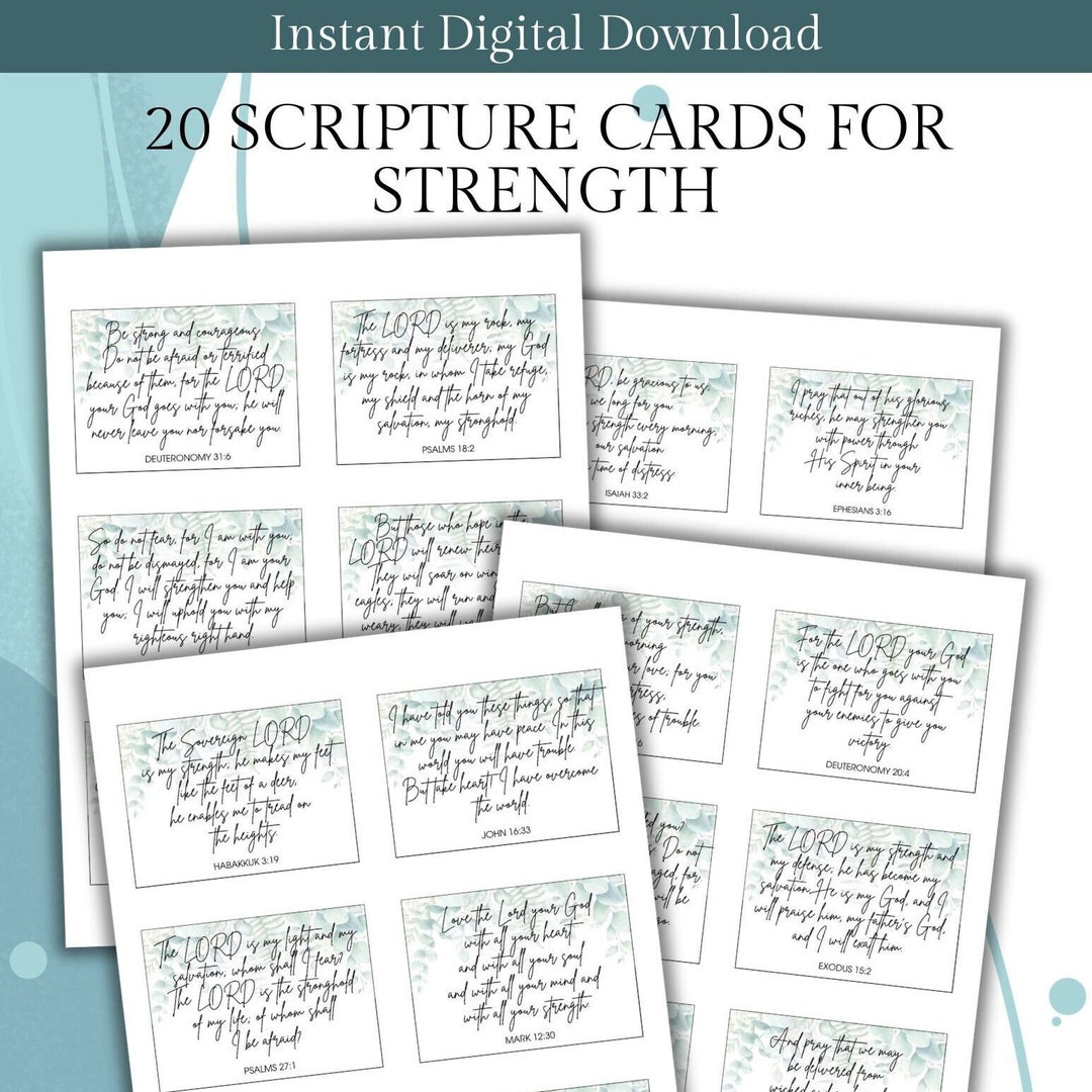 20 Bible Cards for Strength, Bible Verse Cards, Scripture Cards ...
