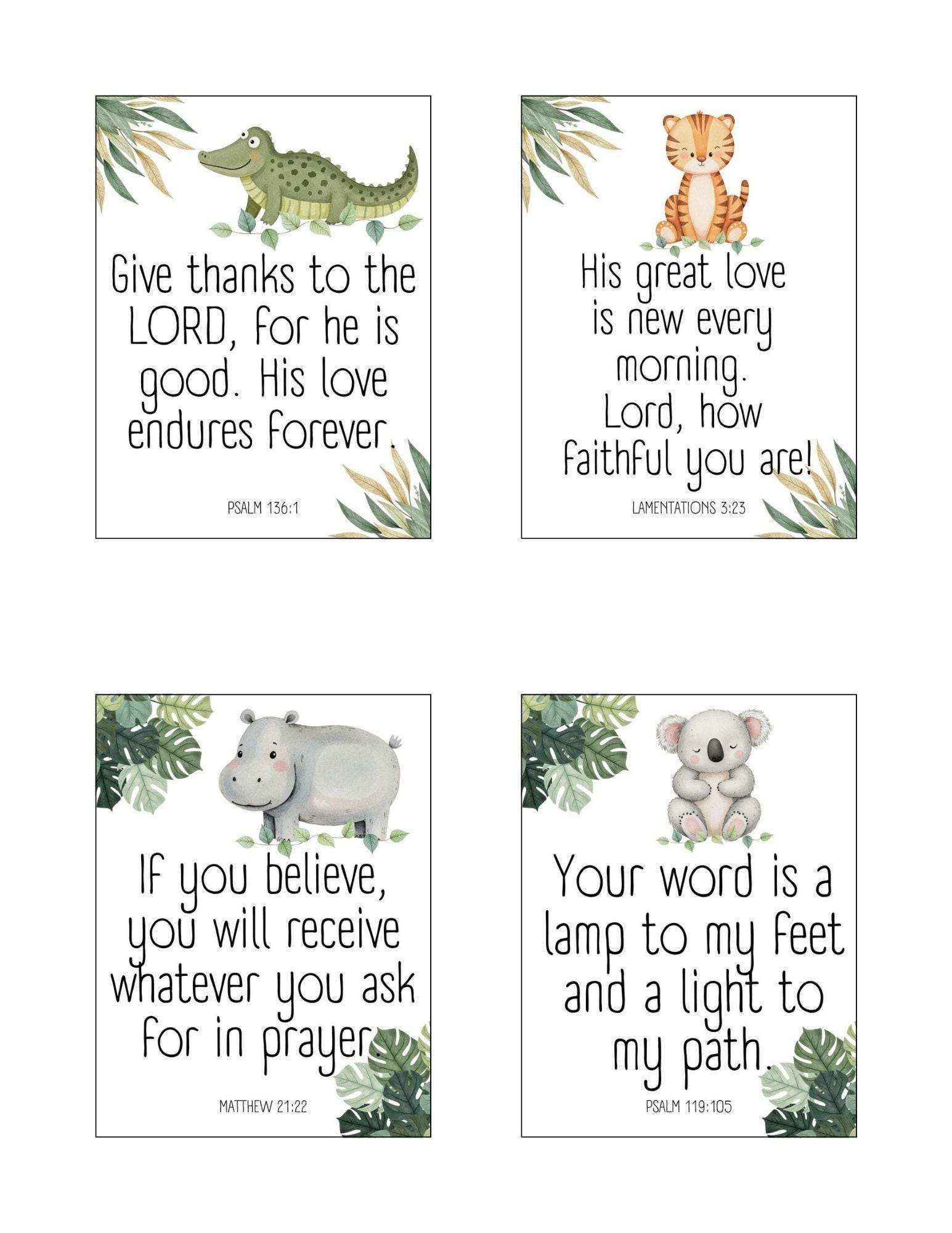 Children's Bible Scripture Cards: Safari Animal Design (digital ...