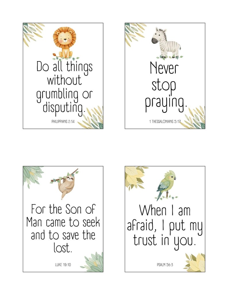Children's Bible Scripture Cards: Safari Animal Design (digital ...