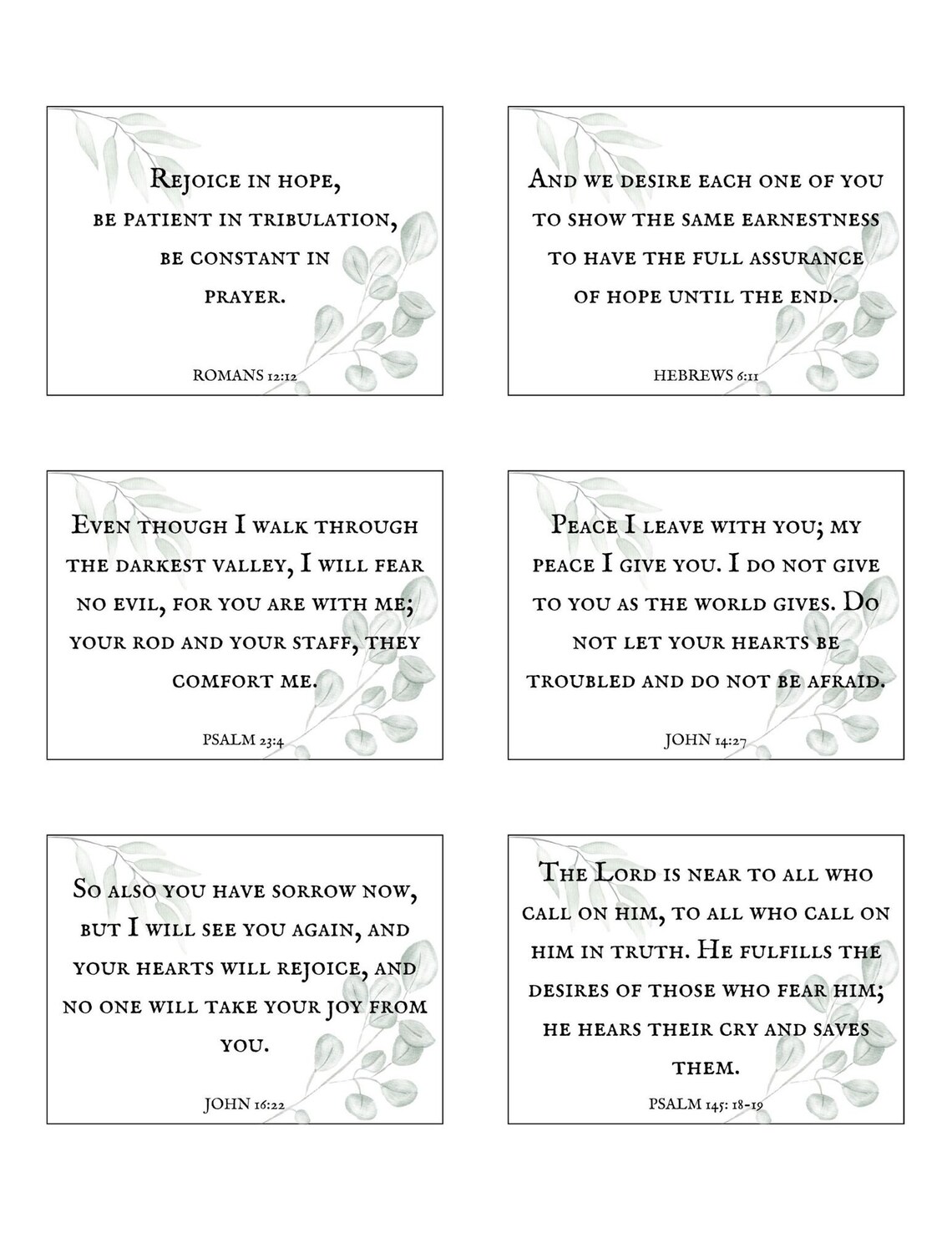 20 Bible Cards for Hope, Bible Verse Cards, Scripture Cards, Positive ...