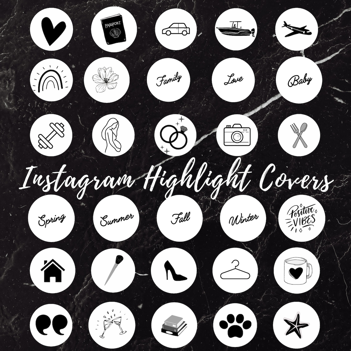 30 Everyday Instagram Highlight Covers Black - Etsy