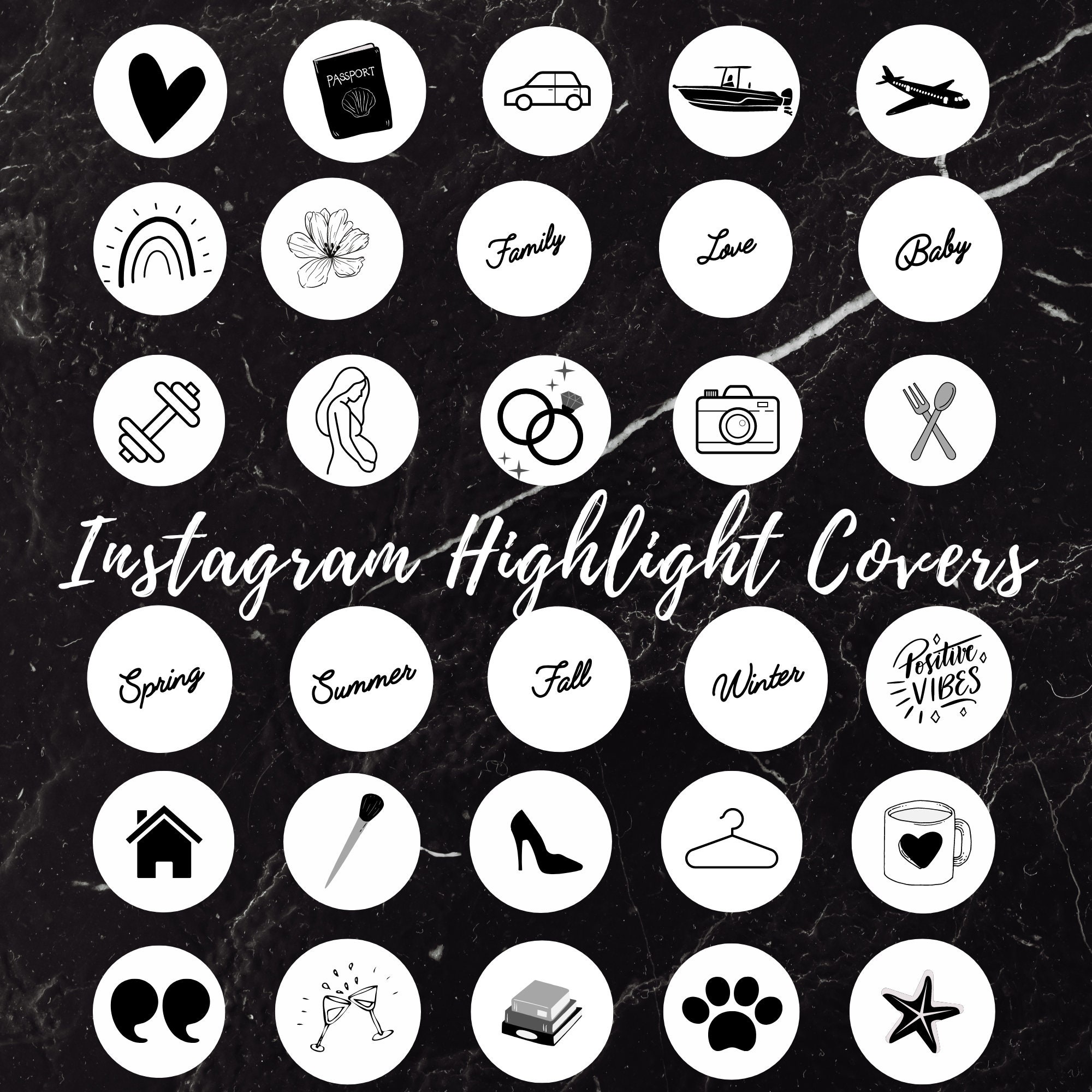 30 Everyday Instagram Highlight Covers Black - Etsy