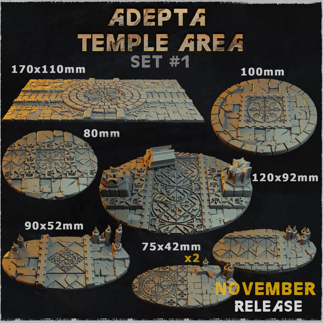 Adepta Temple Area Miniature Bases, 3D Printed Bases and Toppers for ...