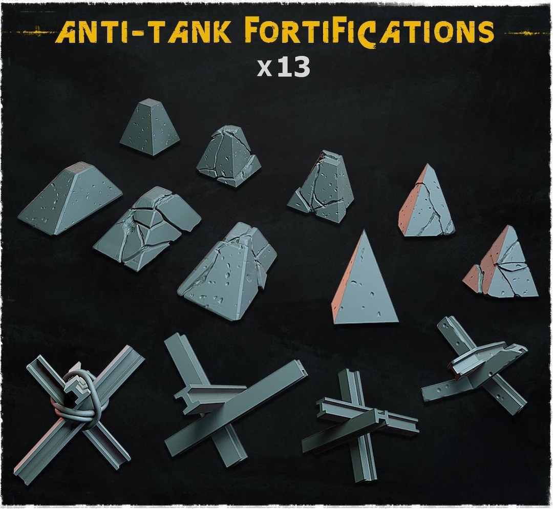 Tank Barriers Landscape Elements 32mm Basing Tabletop Diorama Wargaming ...