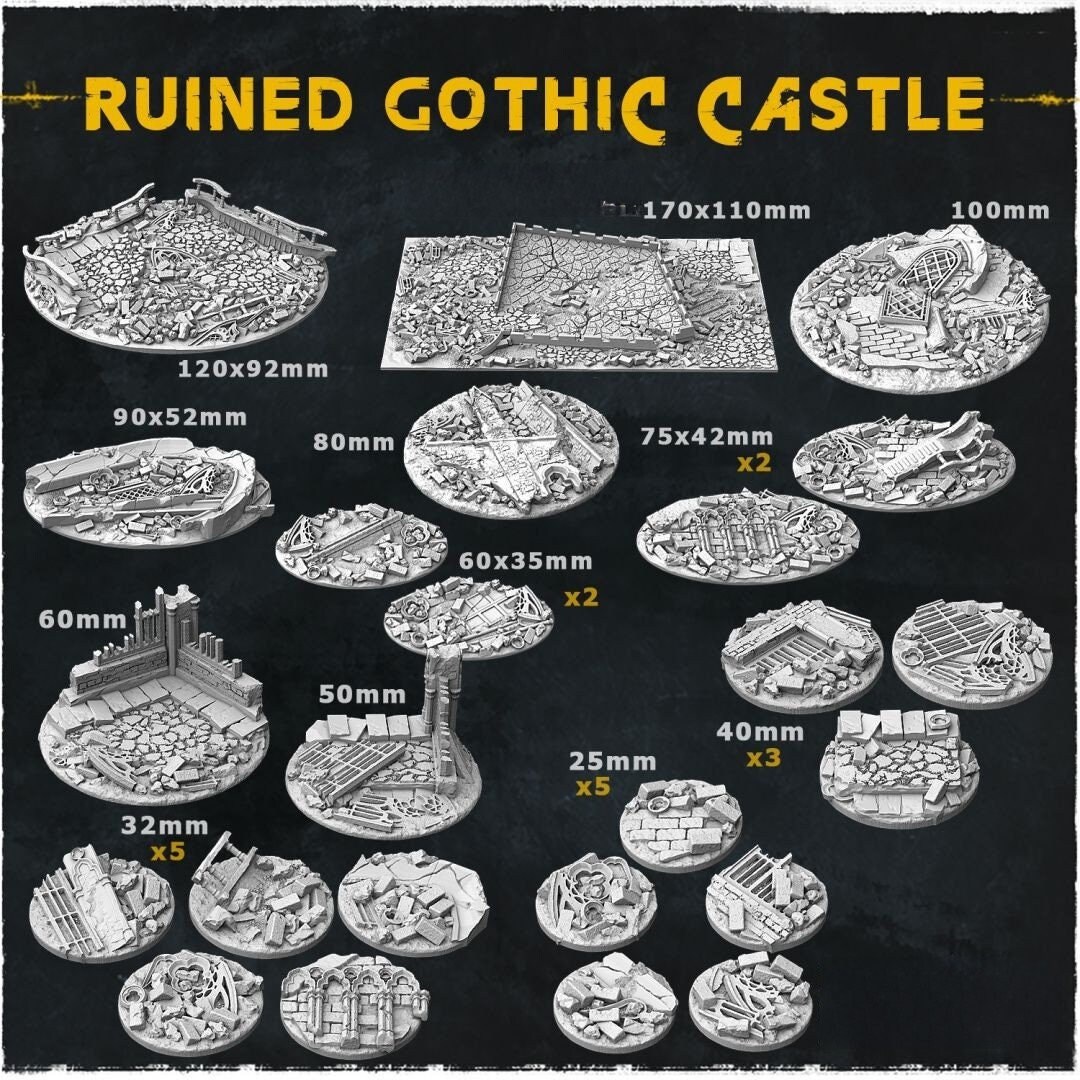 Ruined Gothic Castle Miniature Bases 32mm Tabletop - Etsy UK