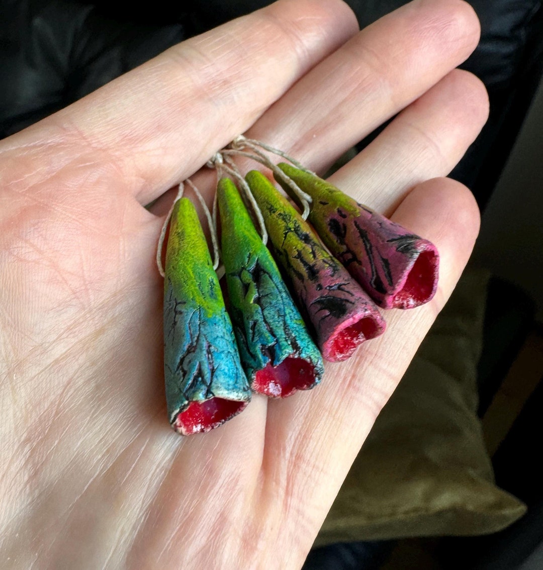 Pair of Long Ceramic Flower Pods. Unique Artisan Porcelain Rustic Pods ...