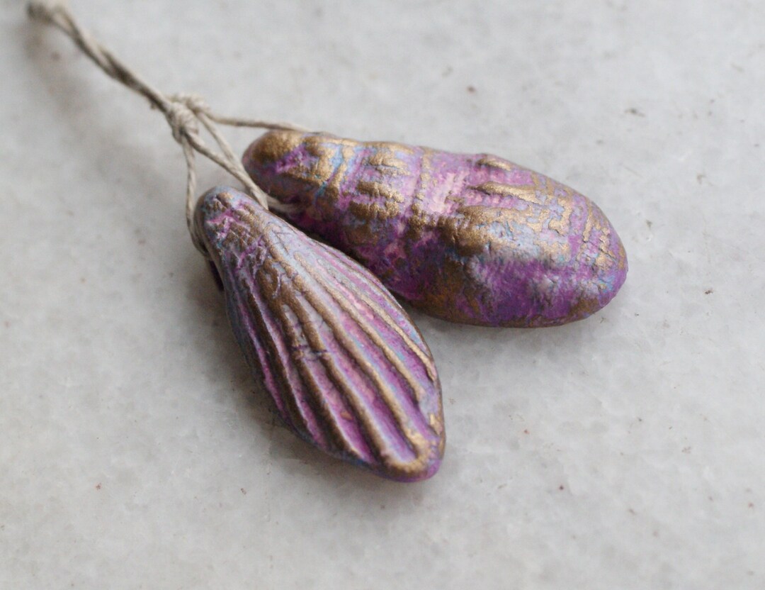 Pair of Ceramic Seashells. Unique Artisan Porcelain Beads, Pods ...