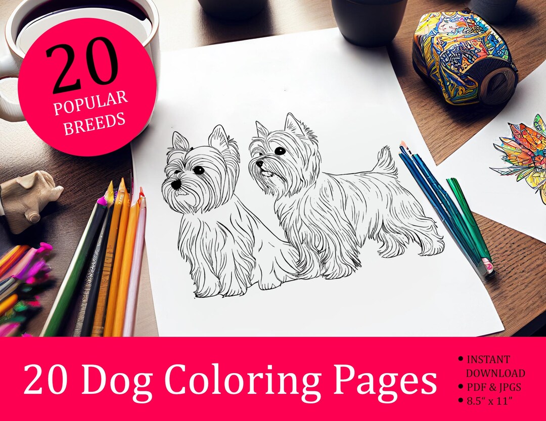 20 Dog Breeds Coloring Pages/books Popular Dogs Breeds - Etsy