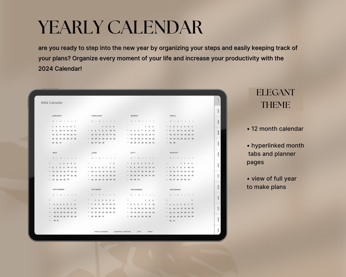 Elegant 2024 Monthly Calendar Set Digital Year Planner Digital Planner ...