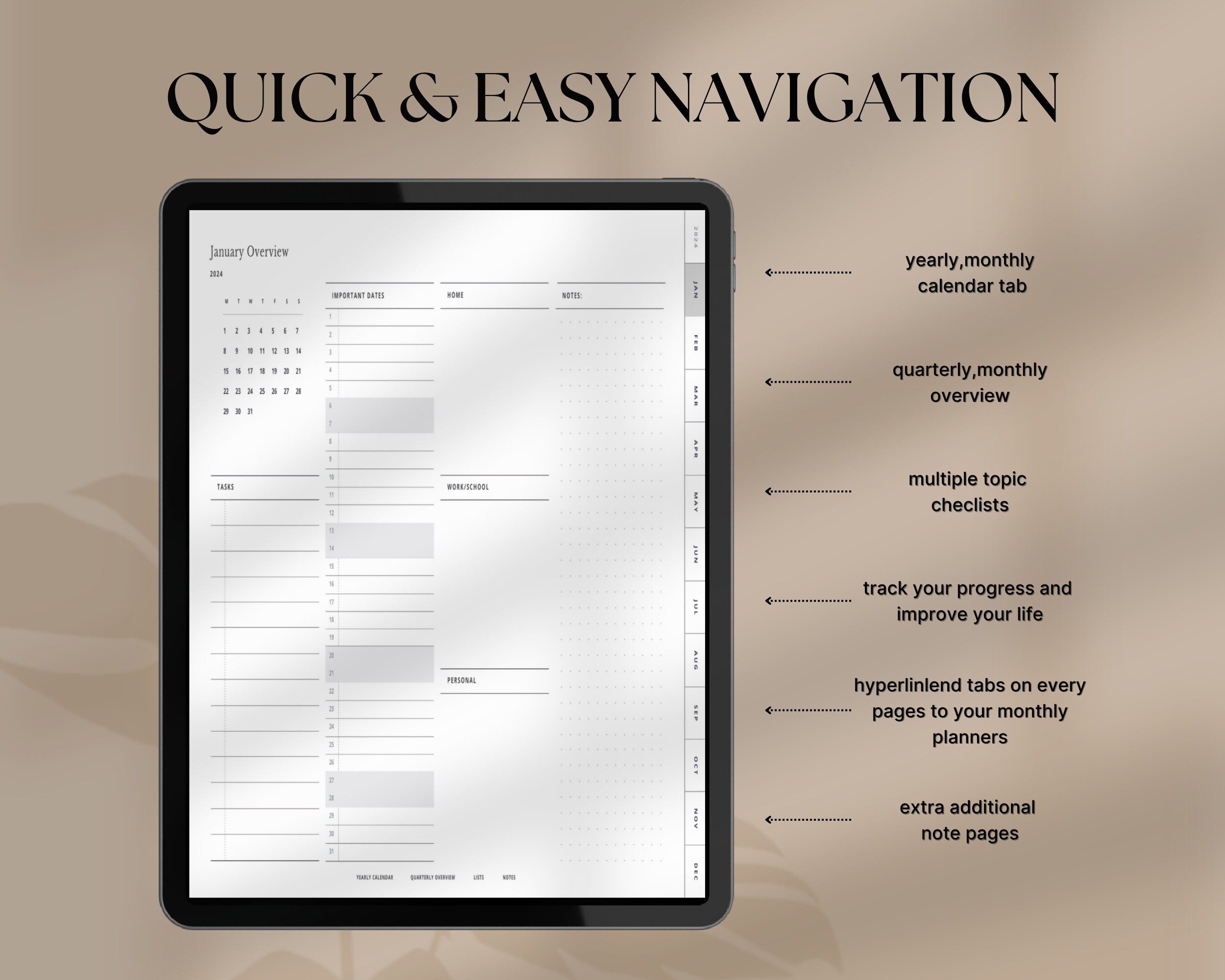 Elegant 2024 Monthly Calendar Set Digital Year Planner Digital Planner ...