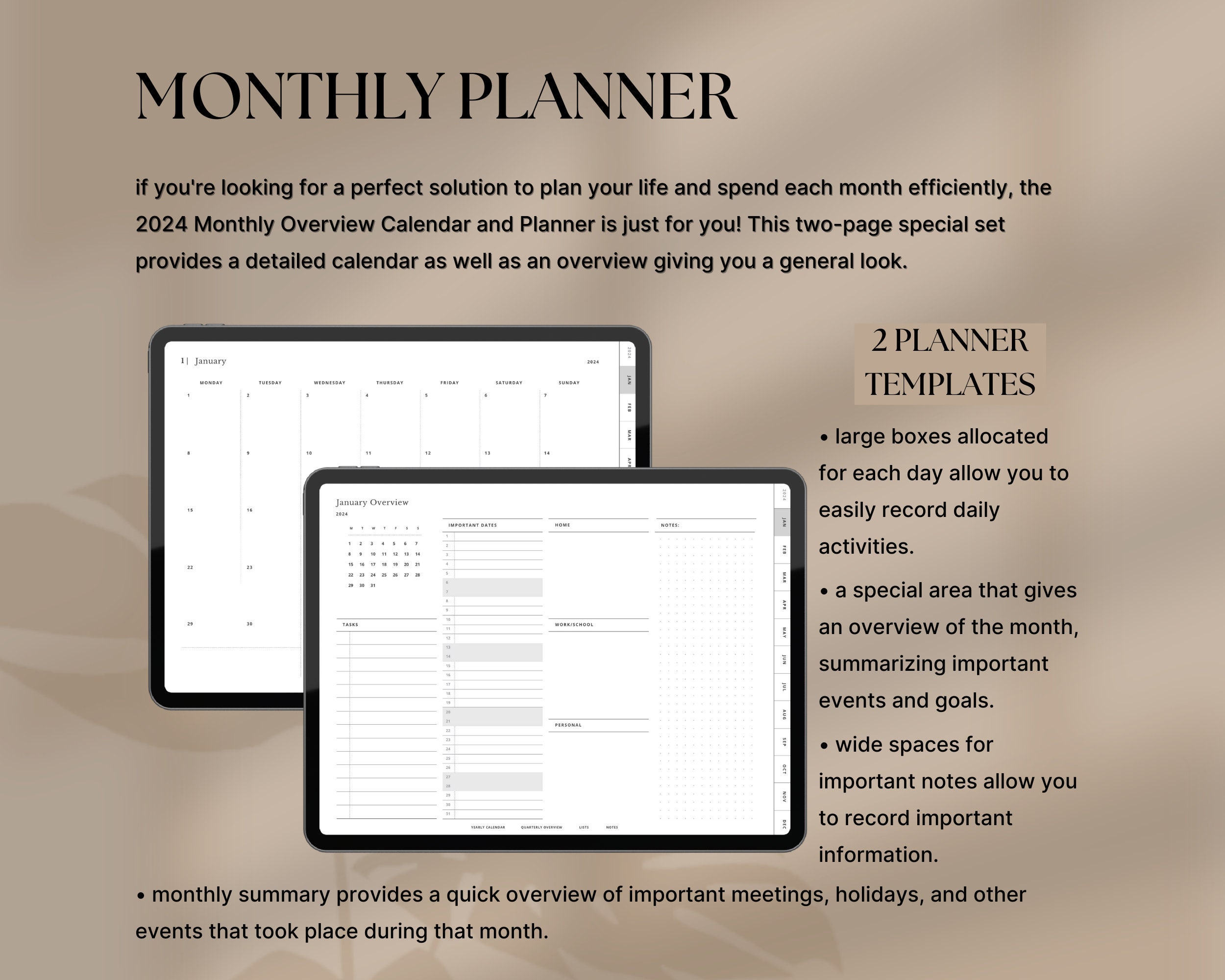 Elegant 2024 Monthly Calendar Set Digital Year Planner Digital Planner ...