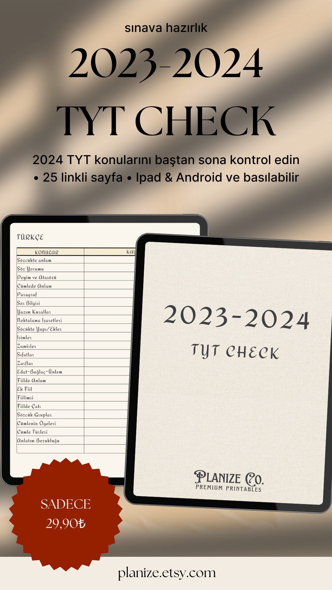 2024 TYT Check Seti Dijital Planlayıcı Kolayca Bütün Konuları Kontrol ...